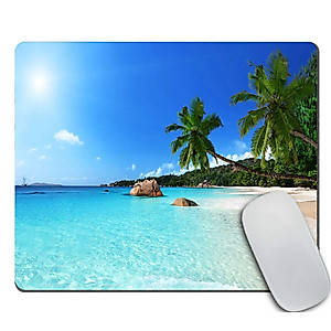 Amcove Ocean Mouse Pad, ANSE Lazio Beach at Praslin Island Surfing Beach Scenic View Travel, Rectangle Non-Slip Rubber Mousepad