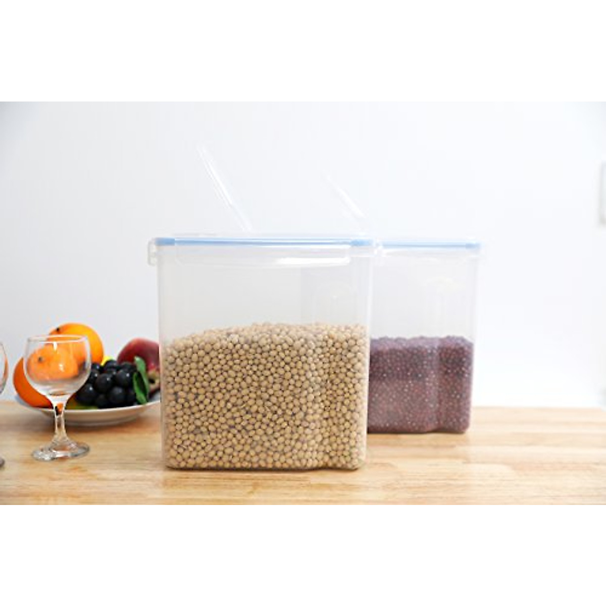 Basicwise Large BPA-Free Plastic Food Cereal Containers, Airtight Spout Lid Set of 2