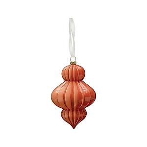 Creative Co-Op Glass Pleated Finial Ornament, Opaque Coral Color