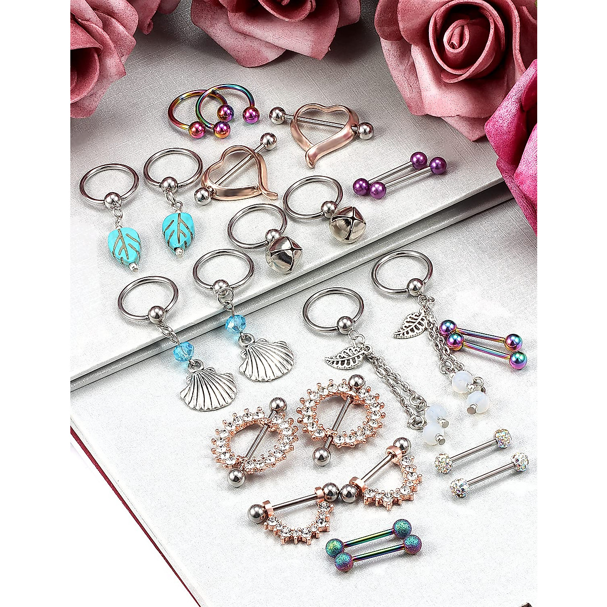 Vsnnsns 14G Nipple Rings Nipplering for Women 14mm Stainless Steel Chain Dangle Captive Nipple Rings Straight Tongue Ring Piercing Barbell Hoop Nipple Rings CZ Heart Shape Piercing Jewelry 12 Pairs