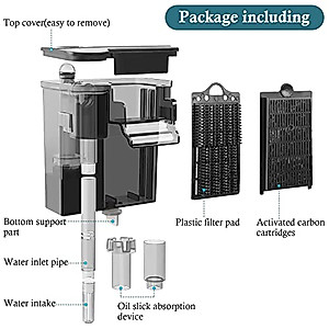 VILLNO 100GPH Ultra Quiet Aquarium Filter: 3.2W Adjustable Filter for 2.5-15Gal Fish Tank, Activated Carbon Filter with 2 Filter Cartridges, Hang on Back Aquarium Filter