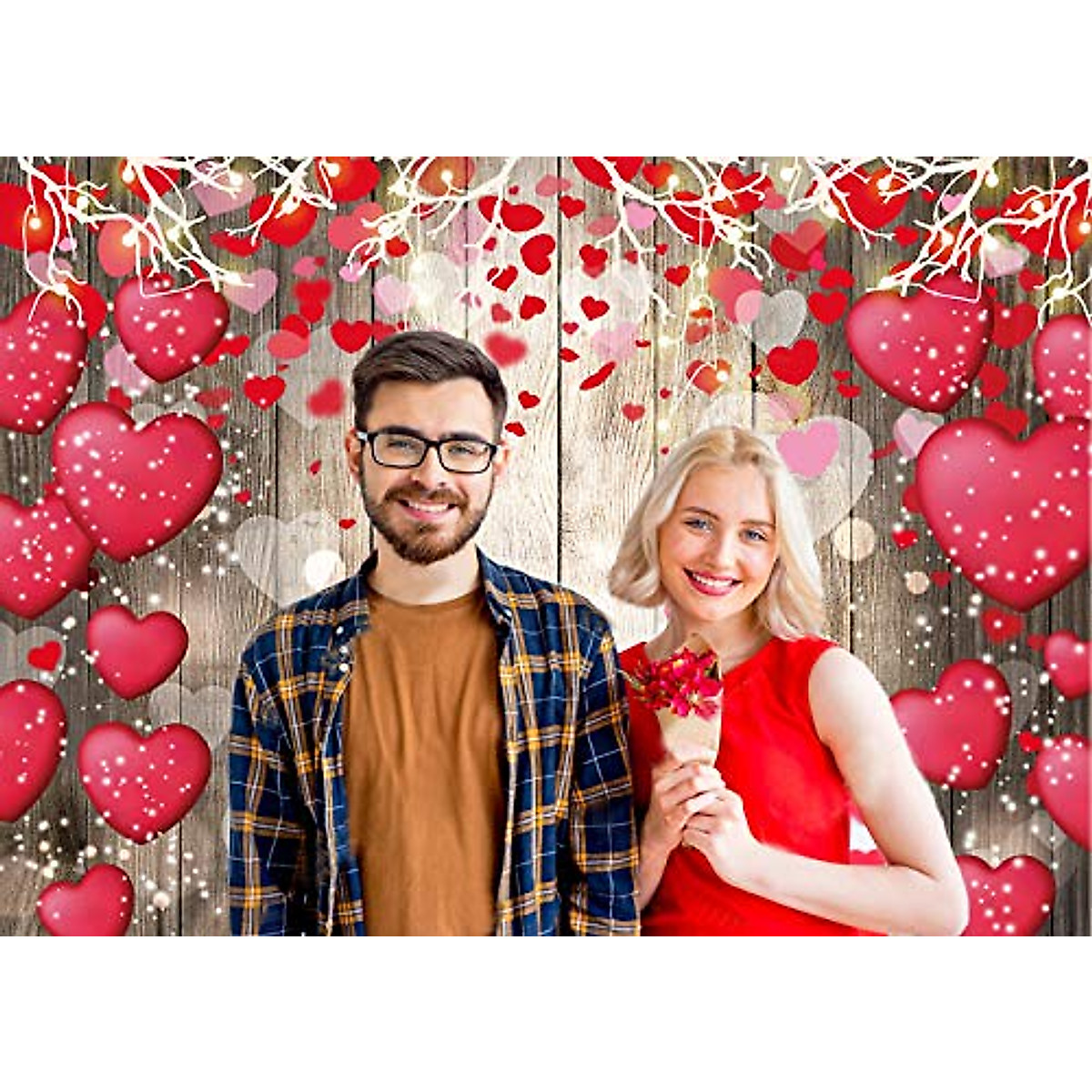 CYLYH 7x5ft Valentine's Day Backdrop Rustic Wood Backdrop Red Love Heart Valentine's Day Backdrops Photography Mother's Day Backdrops Party Bridal Shower Kid Birthday Party Decor Banner