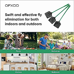 OFXDD Rubber Fly Swatter, Long Fly Swatter Pack, Fly Swatter Heavy Duty, Green Color (3 Pack)