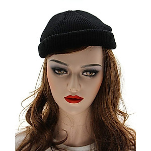 KNITDAY Sailor Trawler Short Thick Knit Fisherman Beanie Hats for Men and Women Plus Size Roll up Edge Cuff Streetwear Skull Cap Unisex Daily Wearing (Black)