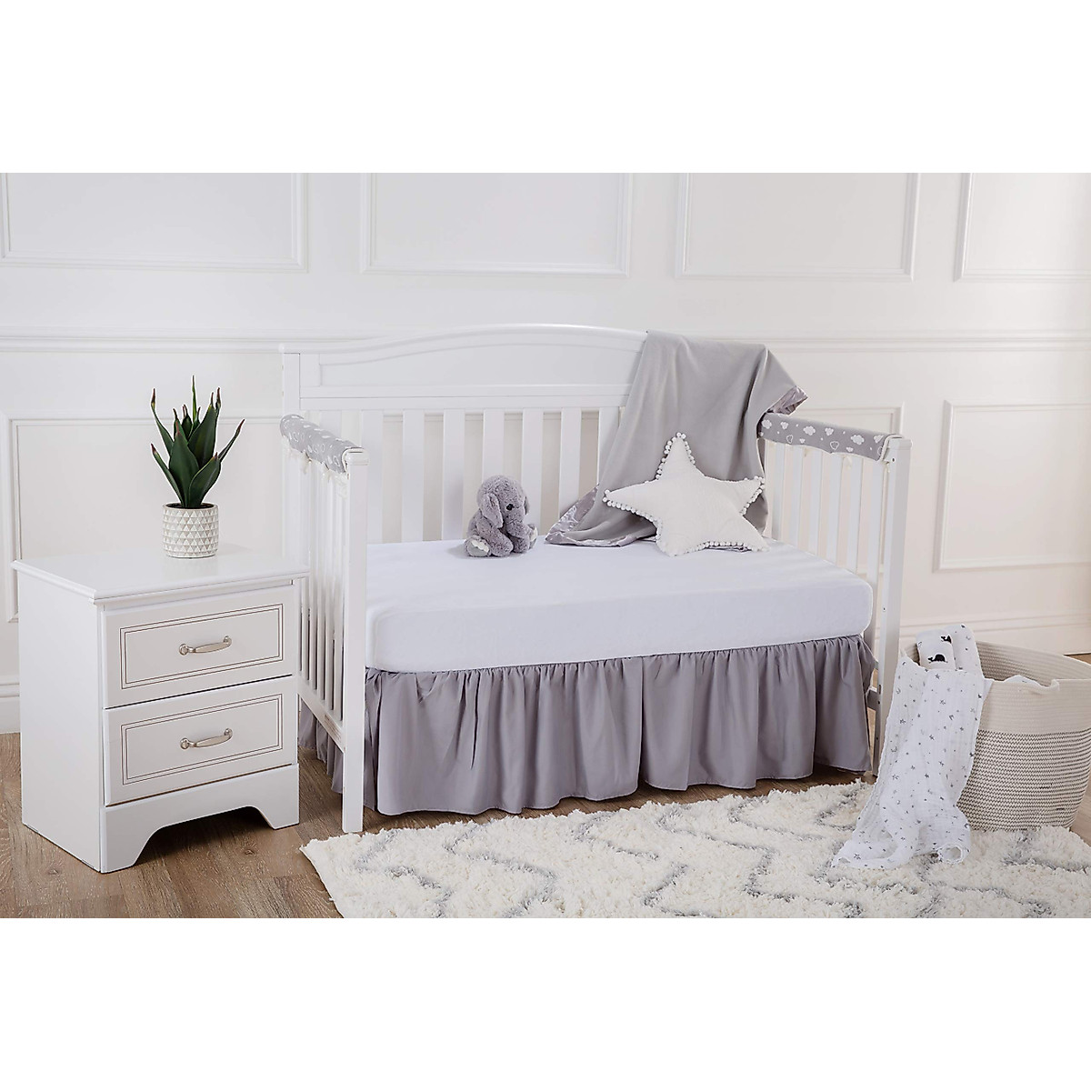 American Baby Company Ultra Soft Microfiber Ruffled Crib Skirt, Grey, for Boys and Girls