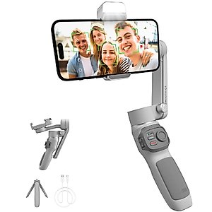 Zhiyun Smooth Q3 Combo, 3-Axis Phone Gimbal with Fill Light and Gimbal Bag, Portable & Foldable, Gesture Control, Video Recording, Auto Tracking Gimbal Stabilizer for Smartphone for iPhone & Android