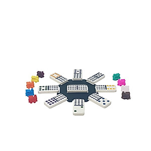 Regal Games - Double 12 Mexican Train Dominoes - Colored Dots Set - Fun Family-Friendly Dominoes Game - Includes 91 Tiles, Collector's Case & Plastic Hub w 9 Plastic Trains - Ideal for 2-8 Players