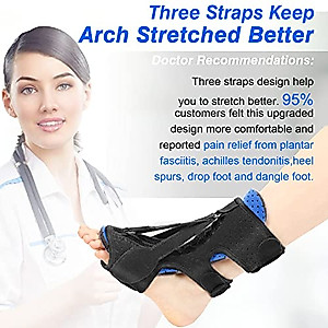 Adjustable Plantar Fasciitis Relief Night Splint, Plantar Fasciitis Night Splint for Plantar Fasciitis, Foot Drop Ankle Pain, Heel Pain, Achilles Tendonitis with 3 Straps