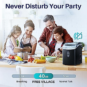 Nugget Ice Maker Countertop, FREE VILLAGE Pebble Ice Maker Machine, 33Lbs/Day, Self-Cleaning & Quiet, Portable Ice Machine with 1.2Qt Water Reservoir, Ice Scoop and Basket for Home Office Party RV