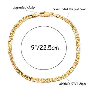 kelistom 18K Gold Plated Mariner Chain Anklet for Women & Teen Girls, 9 inches (Gold)