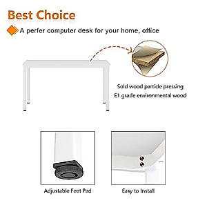 Need 55 Inch Large Computer Desk - Modern Simple Style Home Office Gaming Desk, Basic Writing Table for Study Student, White Metal Frame, White