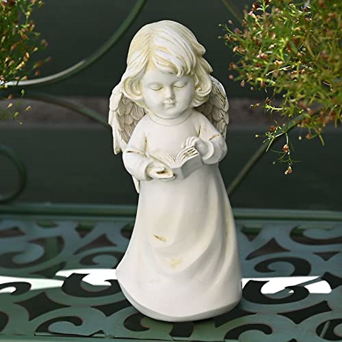 Gardenfans Angel Figurine Gifts Outdoor Decor Garden Reading The Bible and Collectible Figurines for Patio,Lawn,Yard Art Decoration, Housewarming Garden Gift (white2)