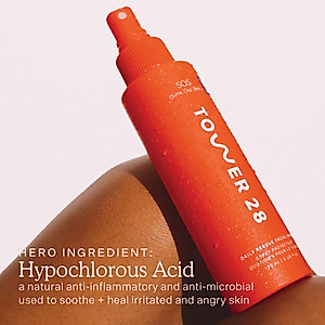 Tower 28 SOS Daily Rescue Facial Spray, TSA-Approved Travel-Size | Soothing and Refreshing pH Balancing Toner | Hypochlorous Acid for Sensitive Skin | 1 Fl Oz