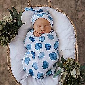 SuperiMan Hospital Swaddle Sack Hat Set,Receiving Blanket for Newborns Baby,Perfect for Girls and Boys (Blue Dots)