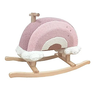 Hopscotch Squad Rainbow Rocker Fully Assembled Natural Wood Rocking Horse with Soft Fleece Pink Puffy Plush Clouds