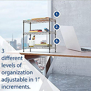 Seville Classics Compact Mini Desktop 3-Tier Metal Steel Wire Shelf Organizer Unit Shelving for Cabinets, Bath, Kitchen, Countertop, 17. 5" W x 7. 5" D, Chrome