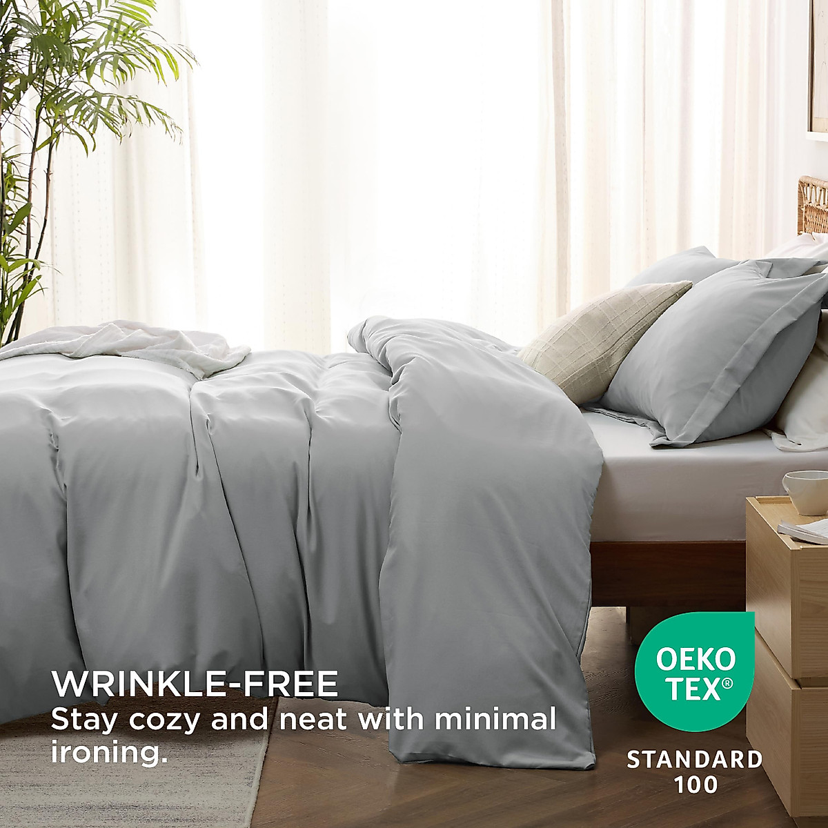 Bedsure Bundle of Polyester and Rayon Derived from Bamboo Blend Duvet Cover Set and Sheet Set of Rayon Derived from Bamboo, King Size