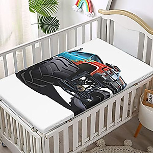 Monster Truck Themed Fitted Crib Sheet,Standard Crib Mattress Fitted Sheet Soft Toddler Mattress Sheet Fitted -Baby Sheet for Boys Girls,52 x 28 Inch,Multicolor