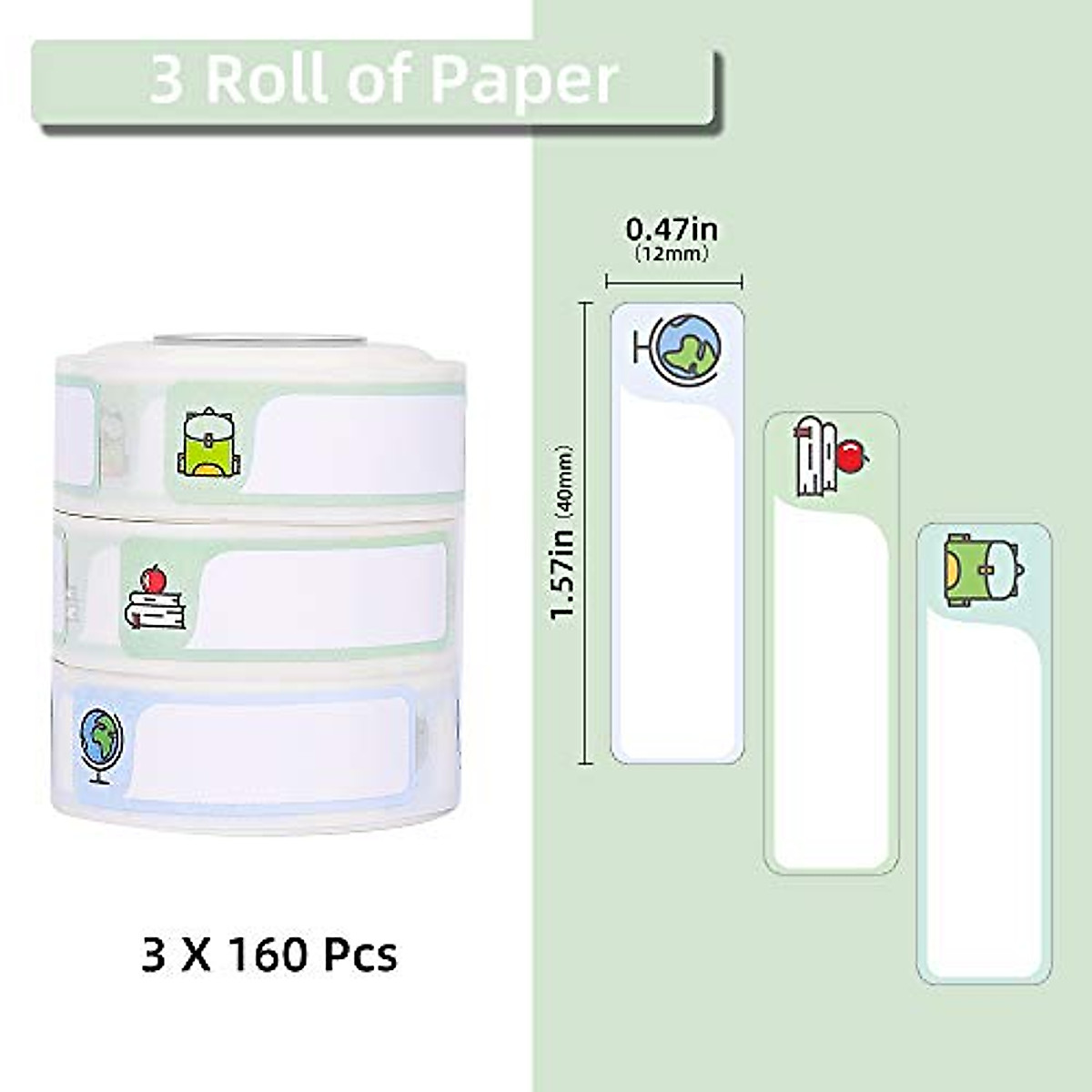 Phomemo D30 Label Maker Machine with 1 White Tape 0.47" and 3 Tape 0.47" Stationery Pattern, Portable Bluetooth Label Printer, Small Smart Phone Handheld Sticker Mini Labeler