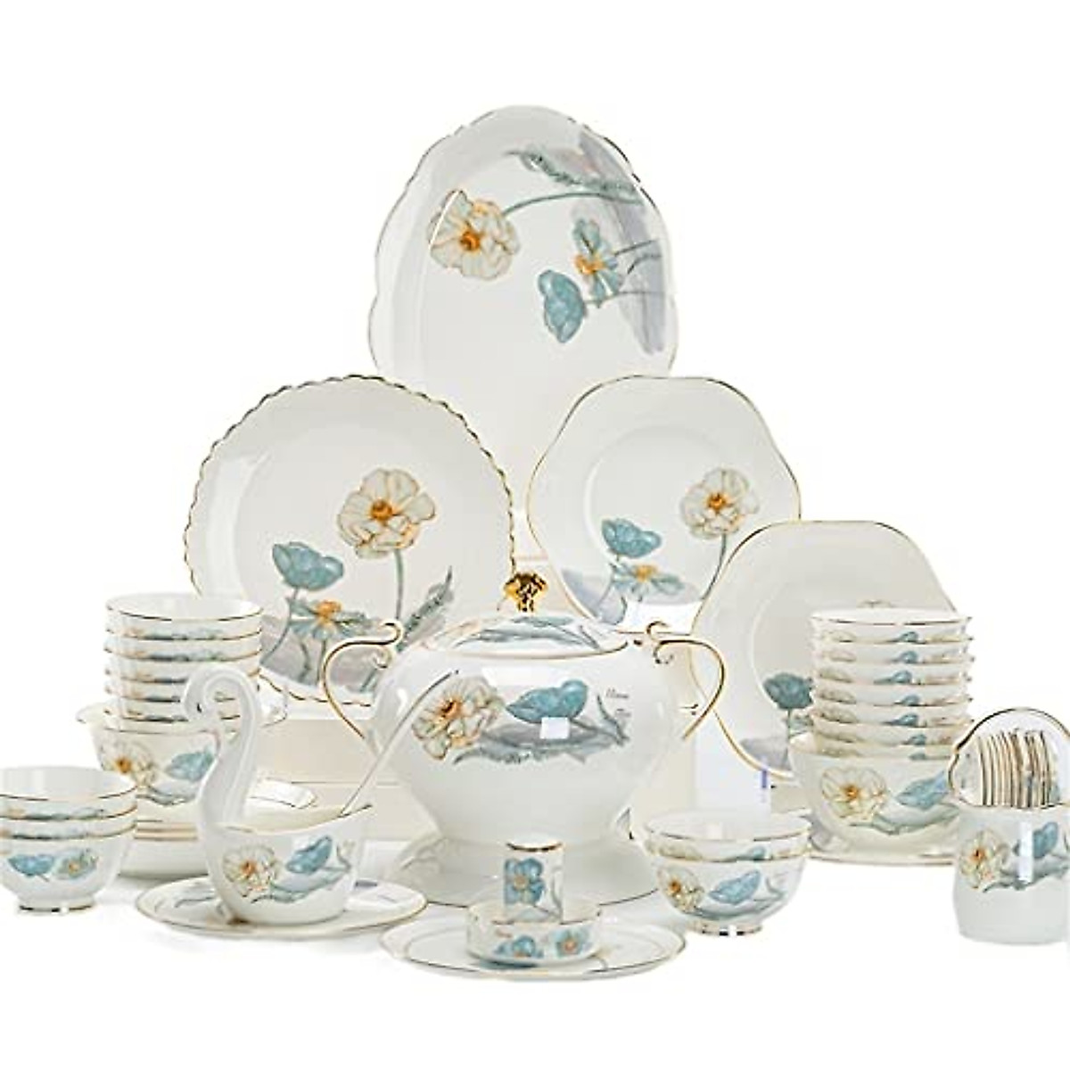 GAENZA Home Tableware 60 Piece Rice Bowl Cutlery Set Bowl Plate Dish Ceramic Tableware