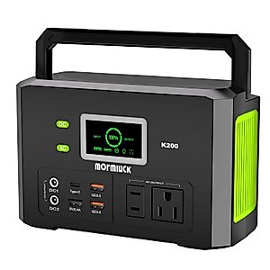 MORMLUCK 200W Portable Power Station, Solar Generator 118Wh Lithium Battery, Outdoor Generators, 110V/200W AC Outlet, QC 3.0, Type-C, for Camping, Travel, Family Spare LED Flashlight.