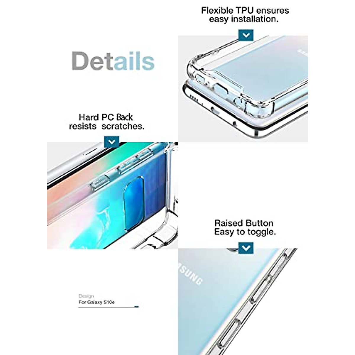 KIOMY Galaxy S10E Case Ultra Crystal Clear Shockproof Bumper Protective Phone Cover Hybrid Design Hard PC Back with Flexible TPU Raised Bezel & Enhanced Corners for Samsung Galaxy S10e Slim Fit Skin
