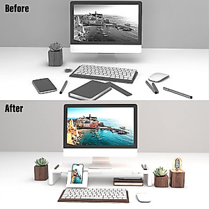 Monitor Stand Riser, OImaster Foldable Computer Monitor Riser, Adjustable Height Computer Stand and Storage Drawer & Pen Slot, Phone Stand Compatible Computer, Desktop, Laptop, Save Space (White)