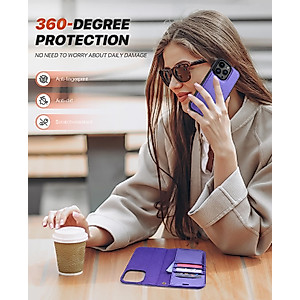 OCASE for iPhone 15 Pro Detachable Wallet Case with Card Holder, [2 in 1] PU Leather Flip Folio Case with RFID Blocking Magnetic Stand Removable Shockproof Phone Cover 6.1 Inch, Purple