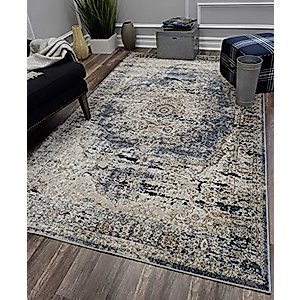 Rugs America Cambridge Collection CB400A Blue Tan Area Rug 2'3" x 8'
