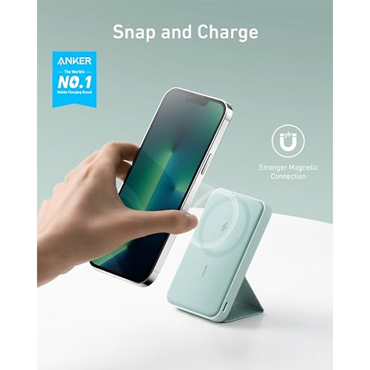 Anker 622 Magnetic Battery (MagGo), 5,000mAh Foldable Magnetic Wireless Portable Charger with Stand and USB-C Port (On The Side), Magsafe-Compatible for iPhone 15/14/13 Series