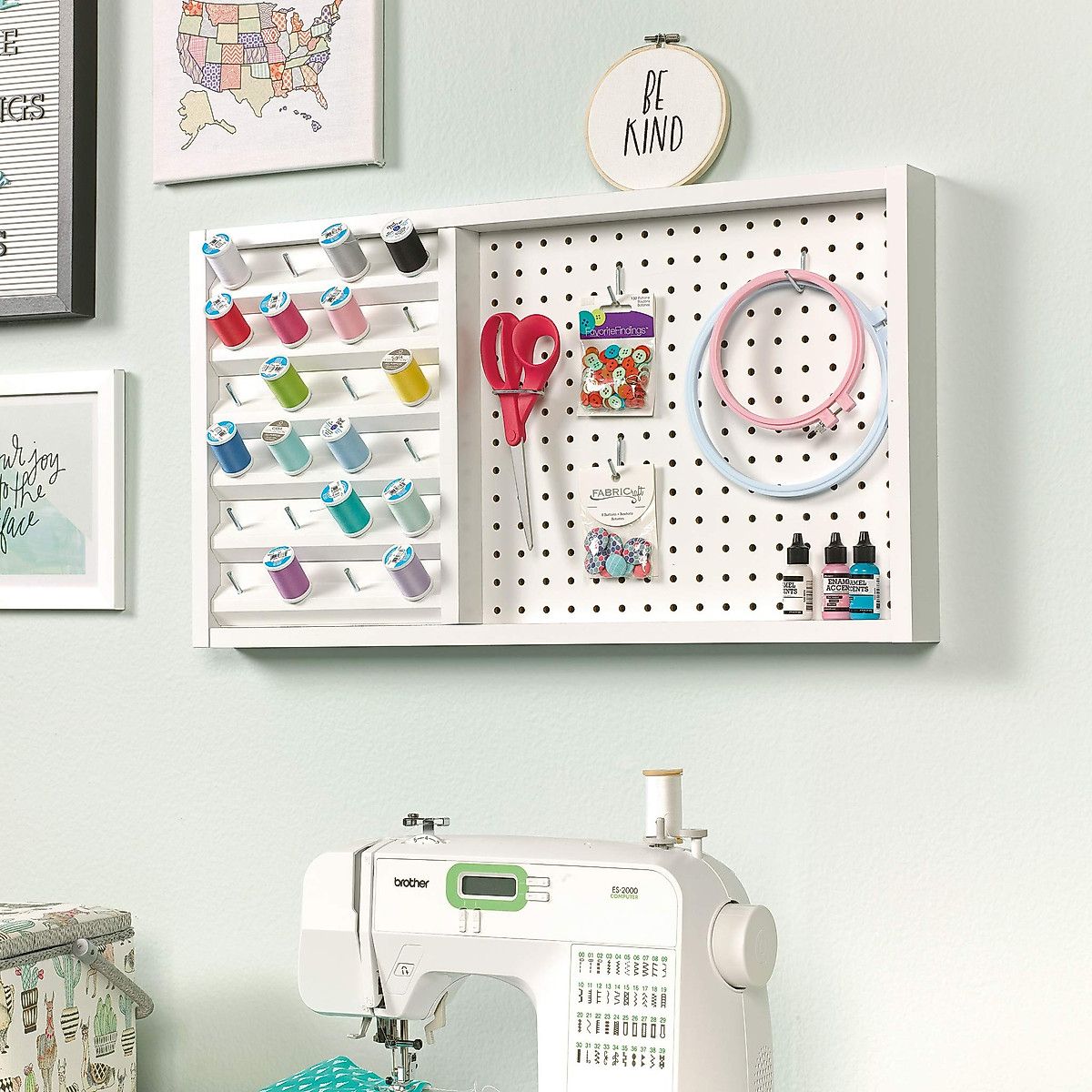 Sauder Craft Pro Series Wall Mounted Pegboard with Thread Storage, White Finish
