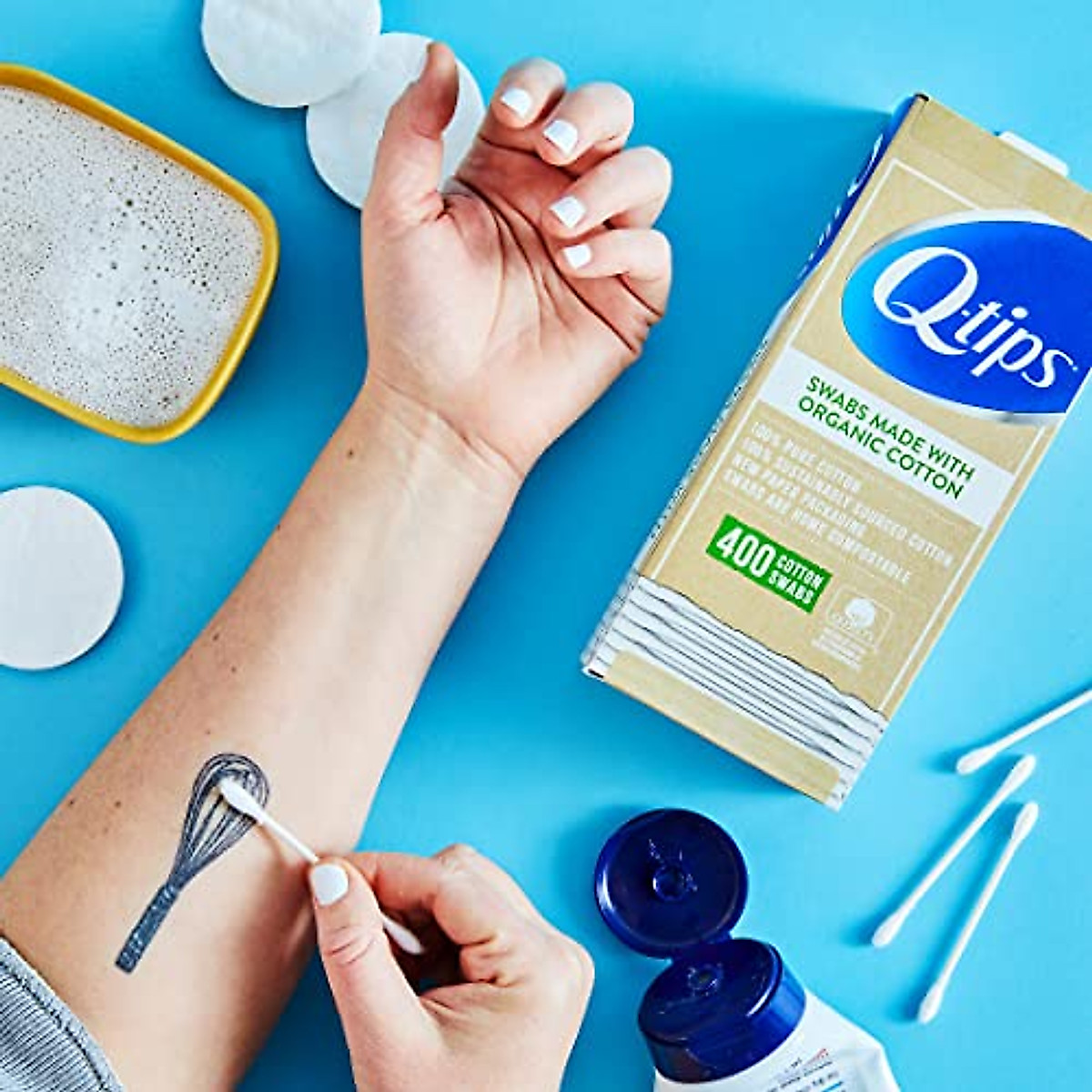 Q-tips Cotton Swabs Organic Swab Ultimate Home and Beauty Tool Made from Organic Cotton, Paper 400 Count(Pack of 4)