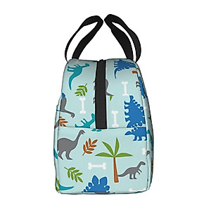 IOFNG Blue Cartoon Dinosaur Lunch Bag Men's Leakproof Cooler Lunch Box Portable Lunch Box for Work Picnic Camping