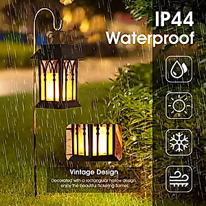 Gisanty Solar Hanging Lanterns Outdoor,2 Pack Black Flickering Candles Hanging Solar Lanterns IP44 Waterproof Lighting Decorative for Porch Table Patio