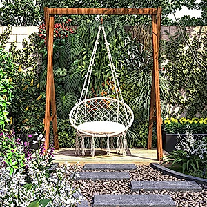 Wodeer Hammock Swing Chair with LED Light,Cushion and Hardware Kits,Handwoven Cotton Rope Macrame Hanging Swing Chair for Indoor, Outdoor, Patio, Bedroom.330 Lbs Capacity,for Almost Ages use,Beige