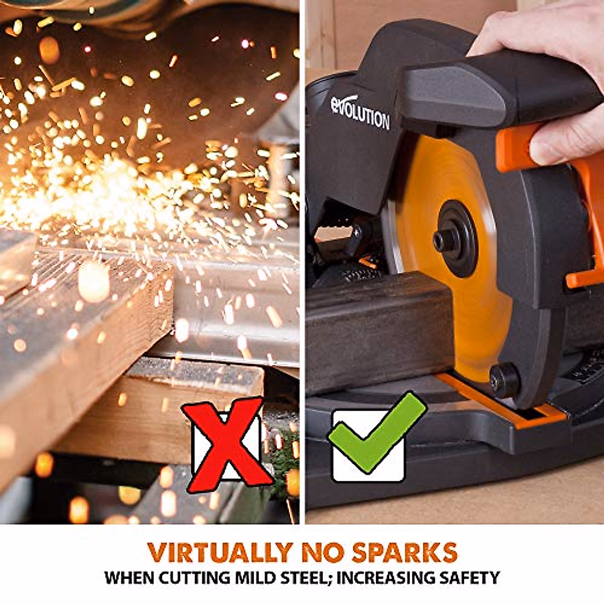 Evolution Power Tools R210CMS Compound Miter Saw, 8-1/4" Multi-Material Cutting TCT Blade Included Cuts Wood Metal Plastic & More, 45° - 45° Degree Miter & 45˚ Degree Bevel Angles, 1200W, 8-1/4"