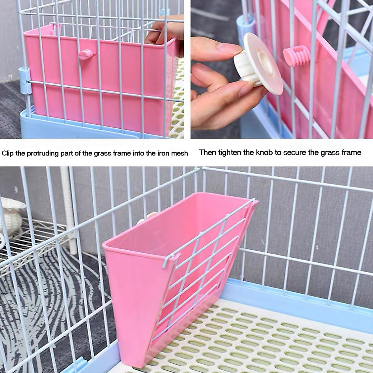 WEWAYKGJ Rabbit Litter Box Bunny Potty Box Guinea Pig Hay Rack Feeder Rabbits Corner Litter Pan Potty Trainer Pet Toilet with Cleaning Set for Hamster, Guinea Pig, Ferret and Other Animals (Pink)