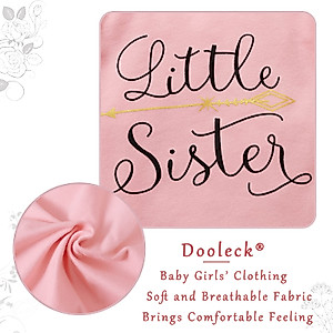 DOOLECK Little Sister Big Sister Outfits Matching Set Baby Girl Long Sleeve Ruffle Tops Romper Floral Pants Headband 3PCS Clothes Set (0-3 Months, Little Sister, Pink)