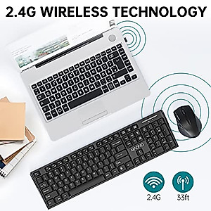 MAONO Wireless Keyboard and Mouse Combo, 2.4G USB Wireless Keyboard Mouse Full Size with Mouse Pad for Laptop, PC, Compatible with Mac, Windows XP/7/8/10, Long Battery Life(Battery Included)