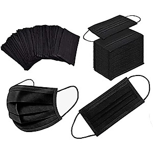 100Pcs Black Disposable Face Mask, 3 Ply Black Face Masks with Soft Elastic Ear Loops