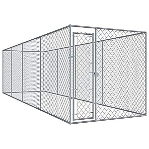vidaXL Outdoor Dog Kennel Versatile Lockable Mesh Sidewalls Patio Garden Terrace Balcony Backyard Pet Cage 299.2"x75.6"x72.8" Galvanized Steel