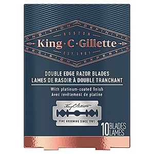 King C. Gillette Double Edge Safety Razor Blades 10 count, Stainless Steel Platinum Coated Blades