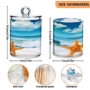 ALAZA 2pcs Summer Sea Beach Starfish Funny Qtip Holder Dispenser 14 oz Bathroom Storage Clear Apothecary Jars Containers Cotton Ball,Cotton Rounds,Floss Picks, Hair Clips, Food