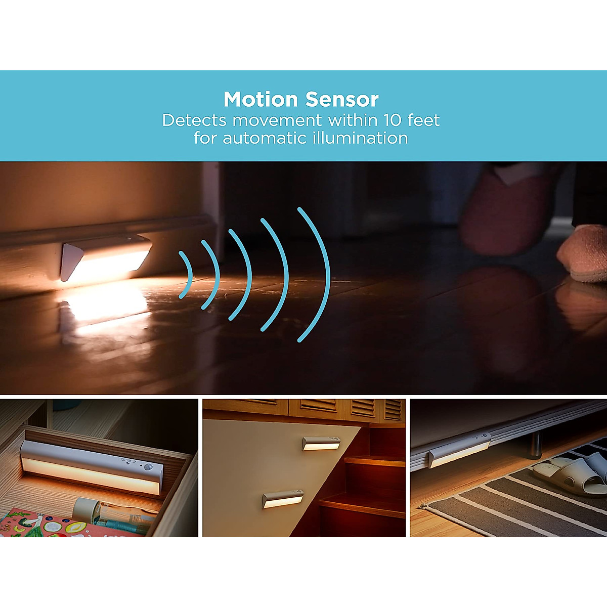 BLACK+DECKER Battery Operated Under Cabinet Lighting, Motion Sensor On/Off, Warm White LED, Stick-On Install for Kitchen & Closets - 2 Bars