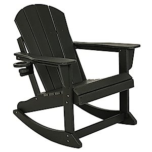 Adirondack Rocking Chair Outdoor Patio Rocker Adirondack Chairs HDPE Plastic Weather Resistant Lawn Chair for Porch Balcony Garden Beach Backyard Black
