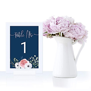 Andaz Press Winter Navy Blue with Eucalyptus Blossoms Wedding Table Numbers 1-20, 4x6-Inches Table Number Cards For Wedding Reception Table Number For Seating Chart For Wedding Reception, Boda