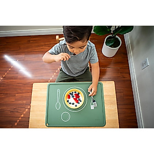 CHAMOS Silicone Placemats for Toddlers and Kids - Montessori Placemat - Non-Slip (Sage & Beige)