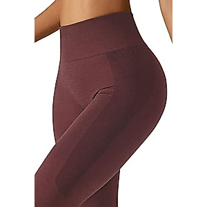 QINSEN Womens 4 Way Stretch Yoga Leggings Seamless High Waisted Workout Fitness Pants Wine L