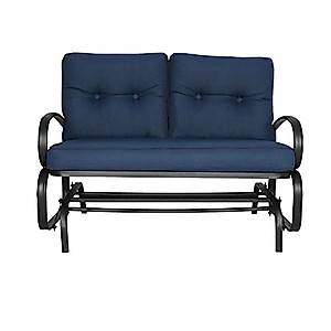 PATIO TREE Outdoor Patio Glider Bench Loveseat Outdoor Cushioned 2 Person Rocking Seating Patio Swing Chair, Navy