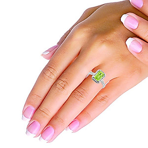 Sabrina Silver 14K White Gold Natural Peridot Engagement Ring Octagon 8x6 mm, size 5